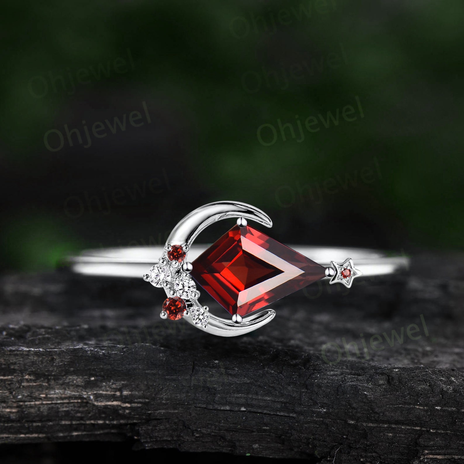 Kite Cut Garnet Ring Vintage Cluster Diamond Ring Rose Gold East to ...