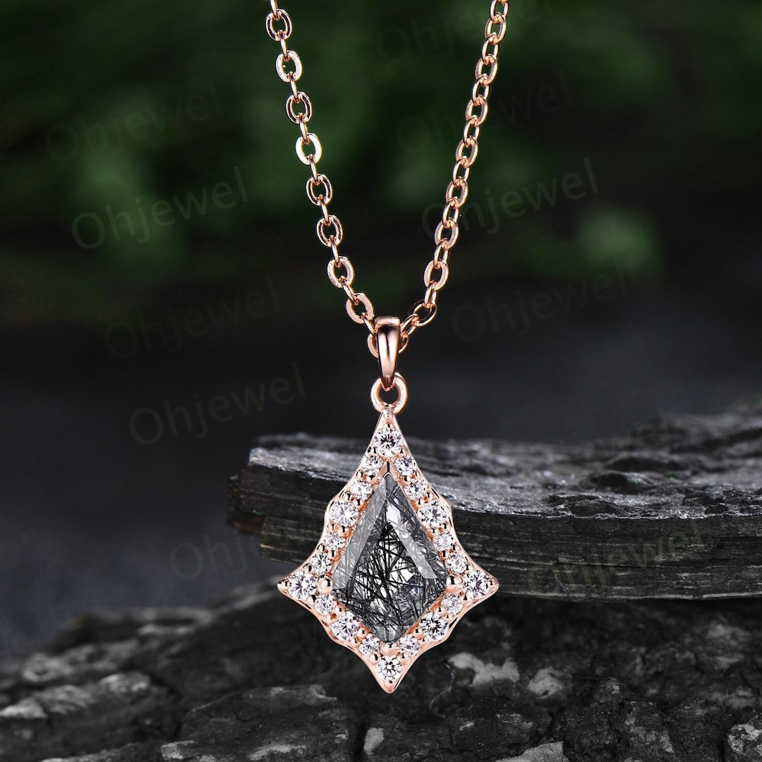 Vintage Kite Cut Black Rutilated Quartz Necklace Rose Gold Unique ...