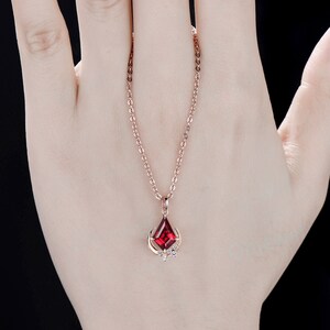 Kite Cut Red Ruby Necklace Solid 14k Rose Gold Unique Moon Necklace ...