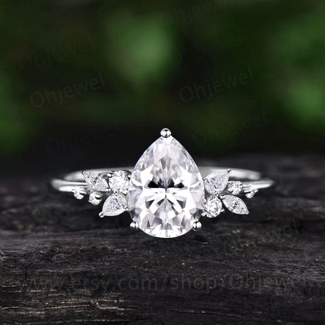 Unique Pear Shaped Moissanite Engagement Ring Solid 14k Rose Gold ...