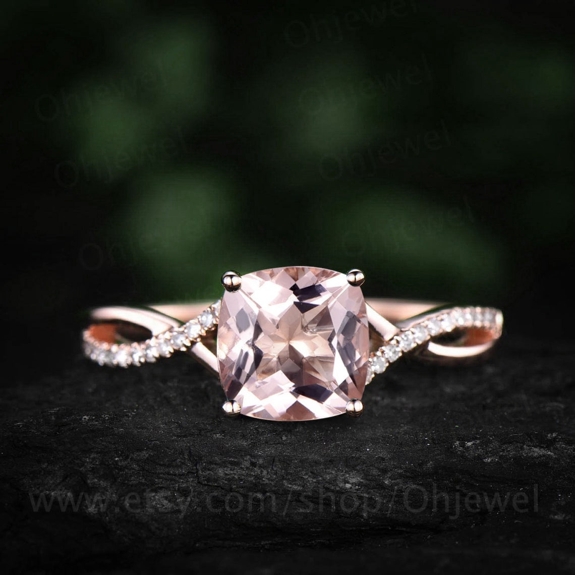 Vintage Cushion Cut Morganite Engagement Ring Solid 14k Rose - Etsy