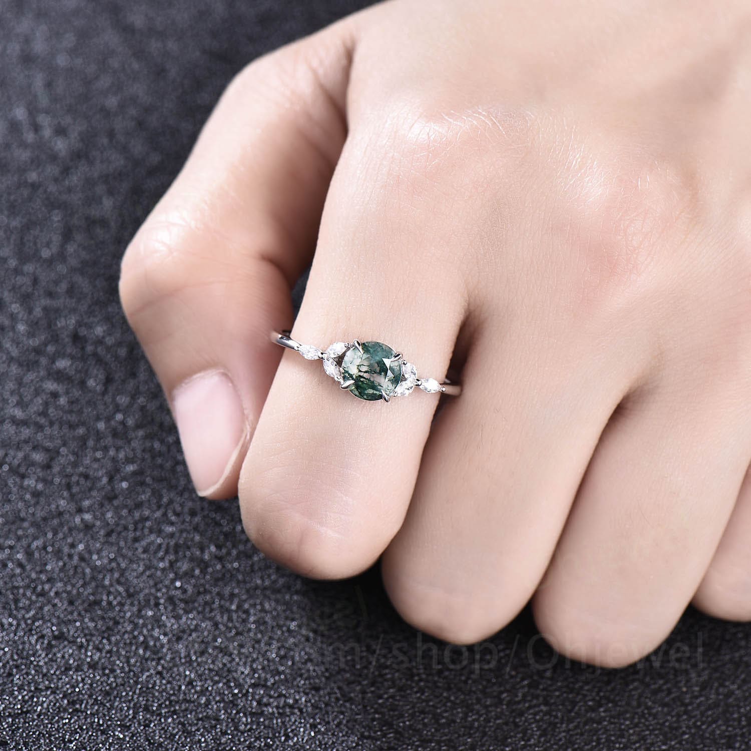 Vintage Moss Agate Ring Silver for Women Round Moss Agate - Etsy