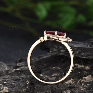 Kite Cut Red Ruby Ring Vintage Cluster Diamond Ring Yellow Gold East to ...