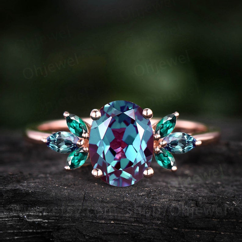 Unique Oval Cut Alexandrite Engagement Ring 14k Rose Gold - Etsy
