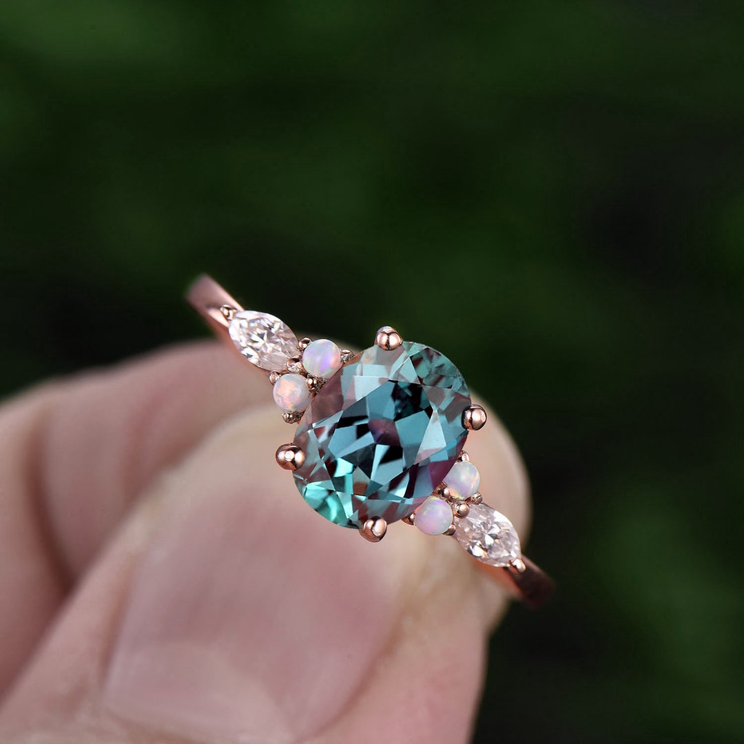 Color Change Alexandrite Engagement Ring Vintage Opal Ring Marquise ...