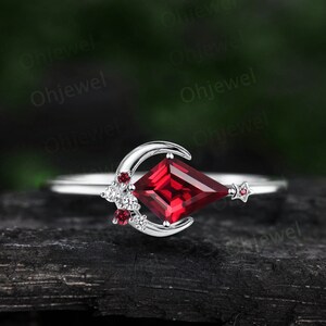 Kite Cut Red Ruby Ring Vintage Cluster Diamond Ring Yellow Gold East to ...