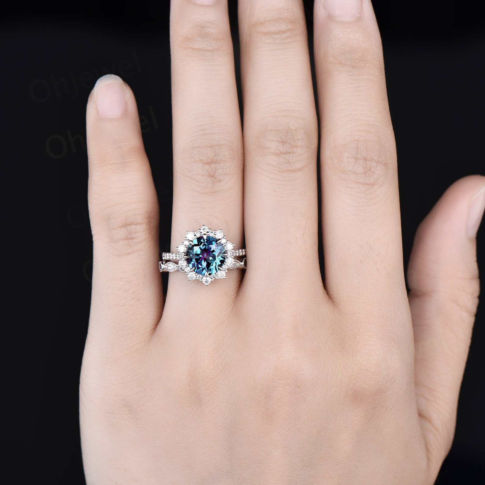 2ct Alexandrite Ring Set Vintage Alexandrite Engagement Ring | Etsy