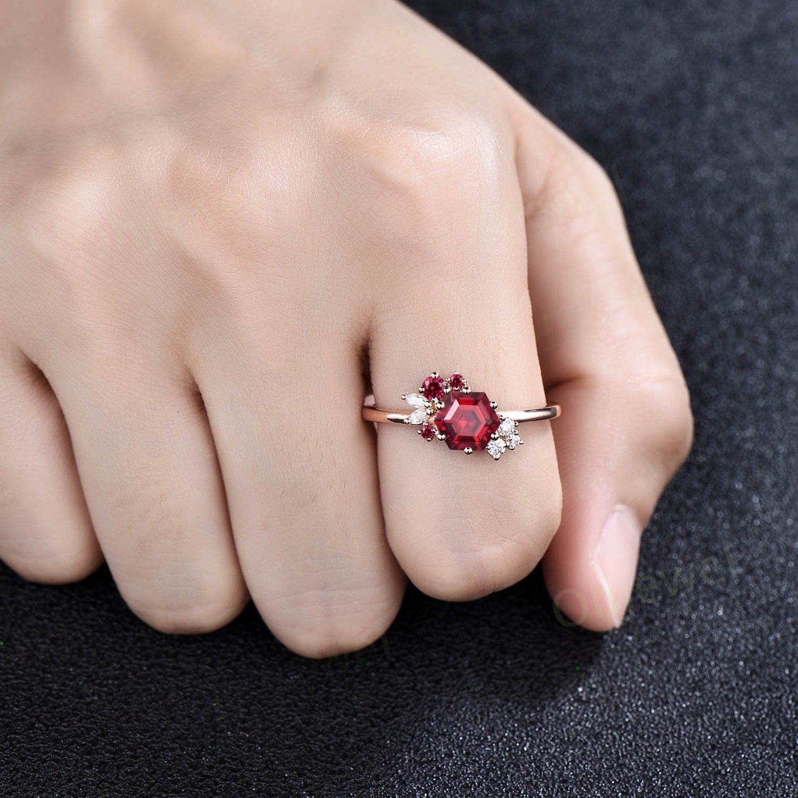 Hexagon Cut Red Ruby Ring Gold Silver for Women Vintage Unique Ruby ...