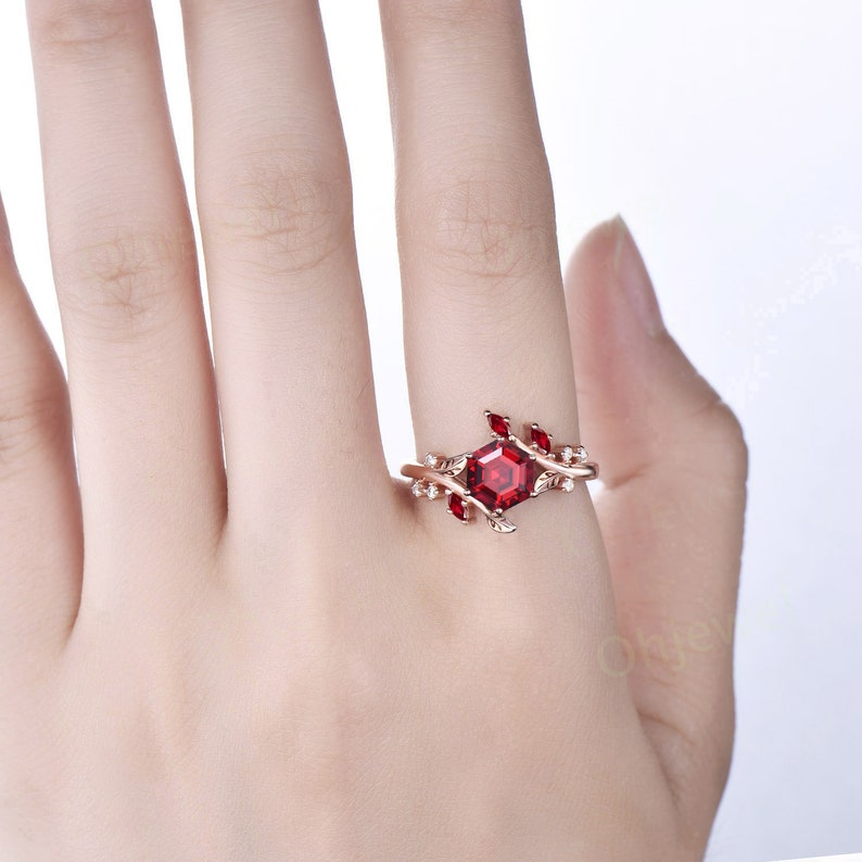 Hexagon Cut Red Ruby Engagement Ring Solid 14k Rose Gold - Etsy