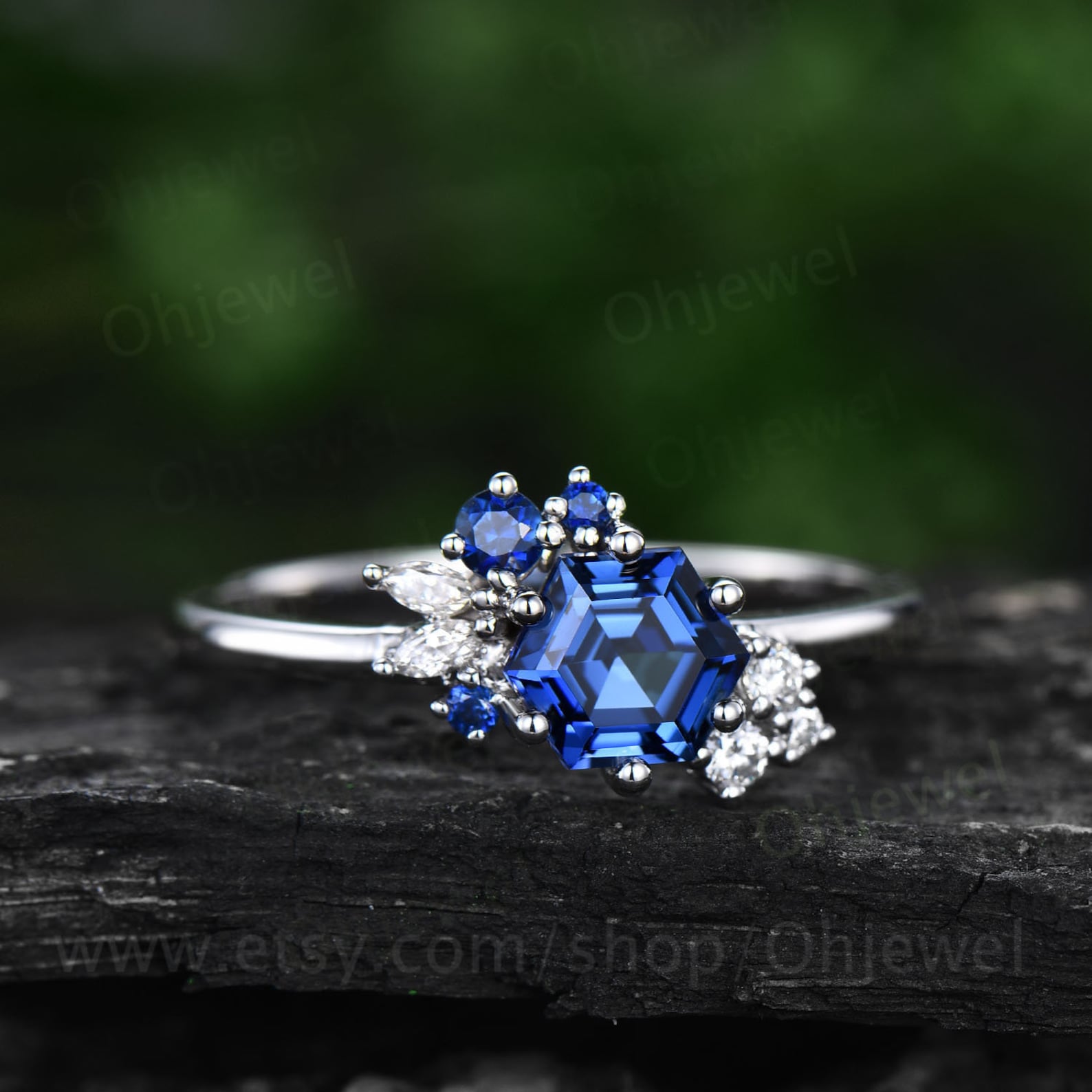 Hexagon Cut Natural Sapphire Ring Gold for Women Vintage - Etsy