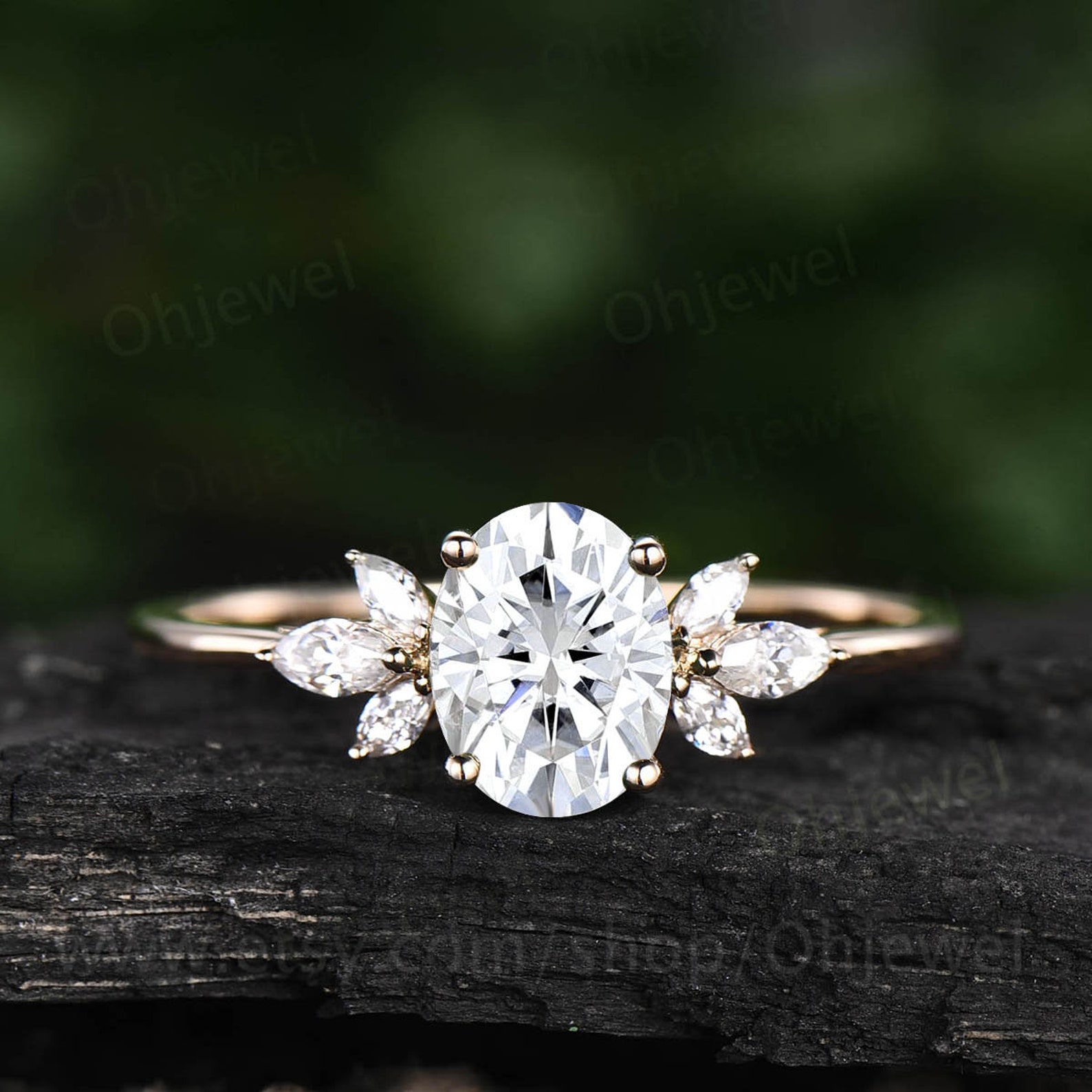 Vintage Oval Cut Moissanite Engagement Ring 14k Rose Gold Leaf - Etsy