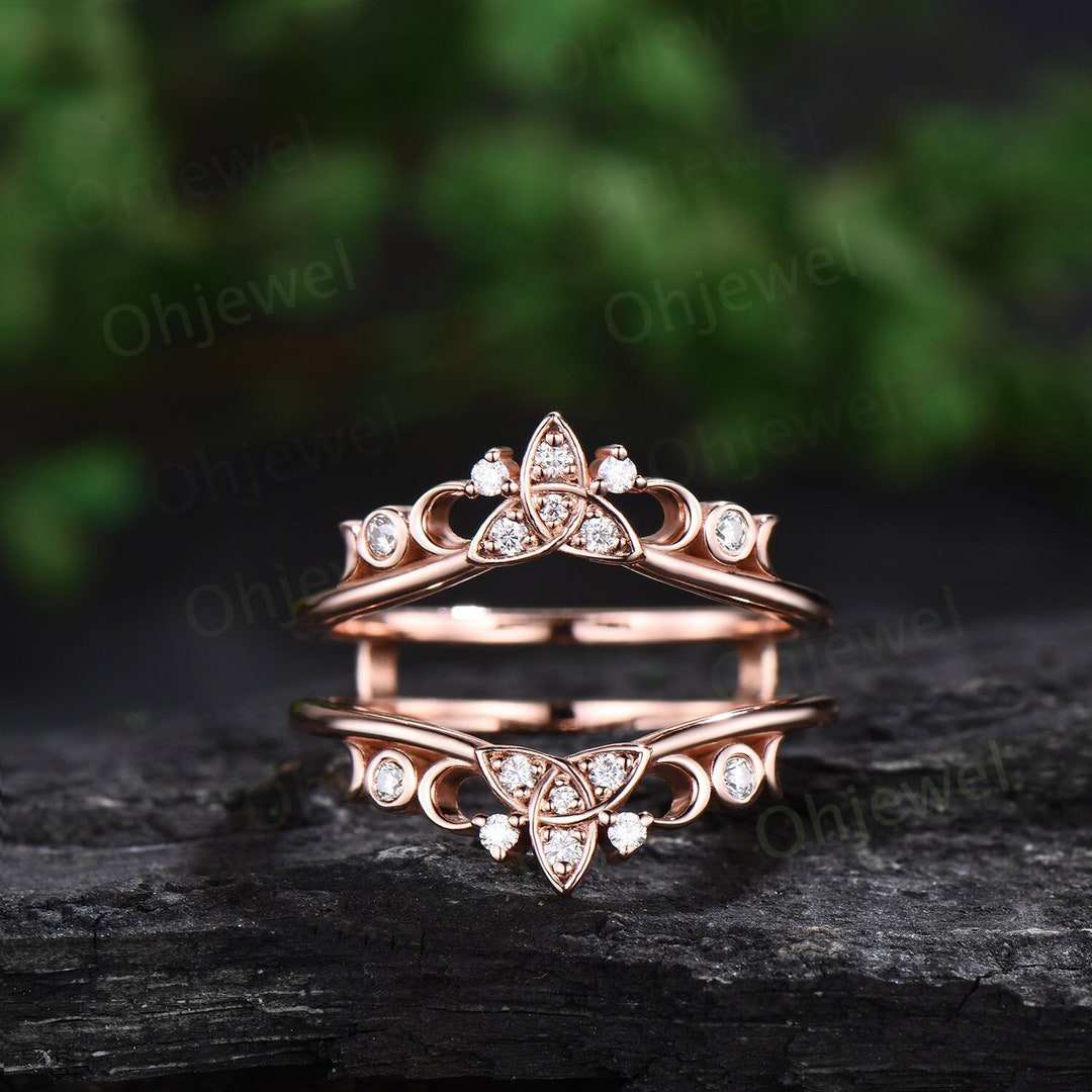 Celtic Knot Diamond Wedding Band Enhancer Solid 14k Rose Gold Vintage ...