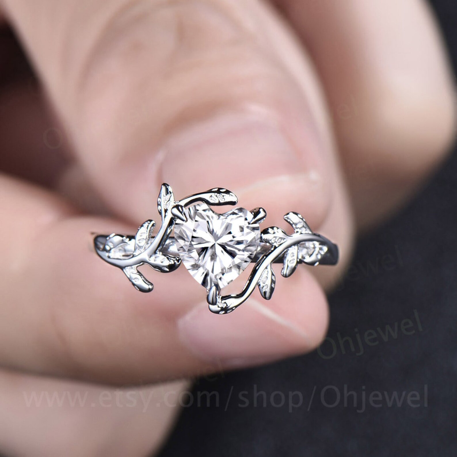 Moissanite Ring Vintage Heart Shaped Moissanite Engagement - Etsy