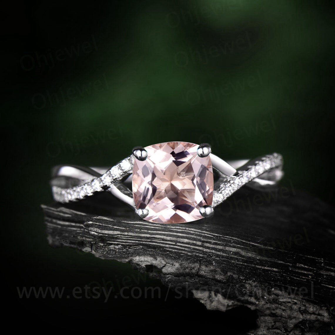 Vintage Cushion Cut Morganite Engagement Ring Solid 14k Rose - Etsy