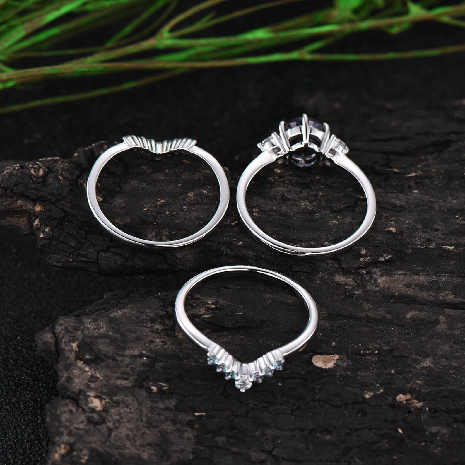 Alexandrite Ring Set Unique Alexandrite Engagement Ring Set - Etsy