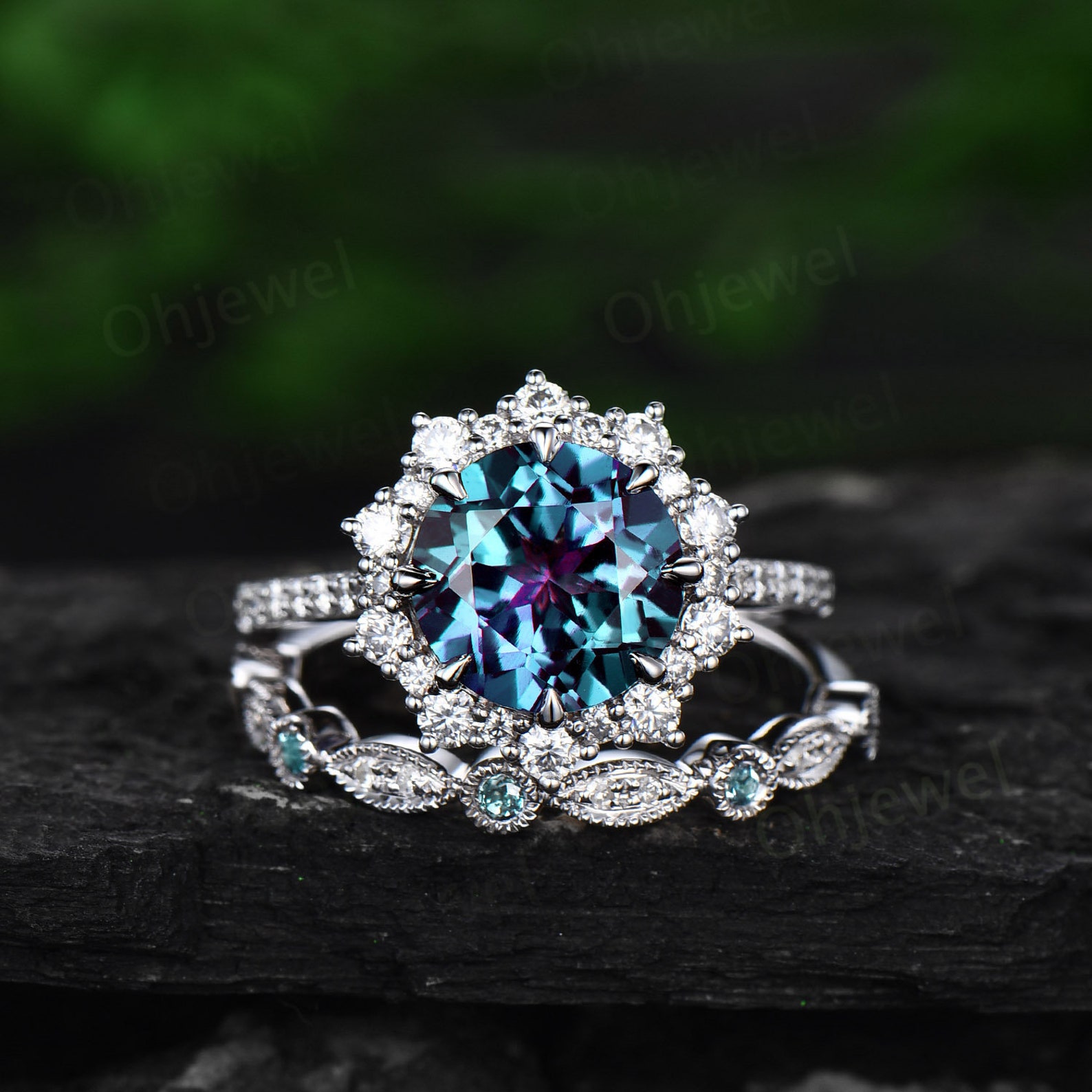 2ct Alexandrite Ring Set Vintage Alexandrite Engagement Ring | Etsy