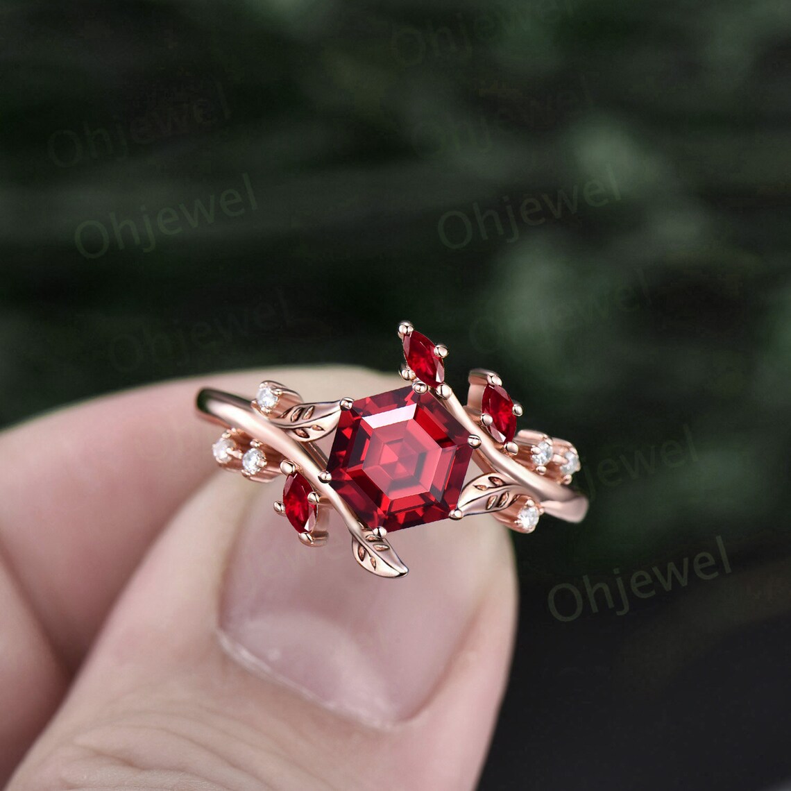 Hexagon Cut Red Ruby Engagement Ring Solid 14k Rose Gold - Etsy