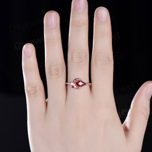 Kite Cut Red Ruby Ring Vintage Cluster Diamond Ring Yellow Gold East to ...