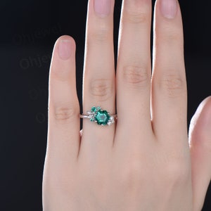 Hexagon Cut Emerald Ring Gold Silver for Women Cluster Vintage Unique ...