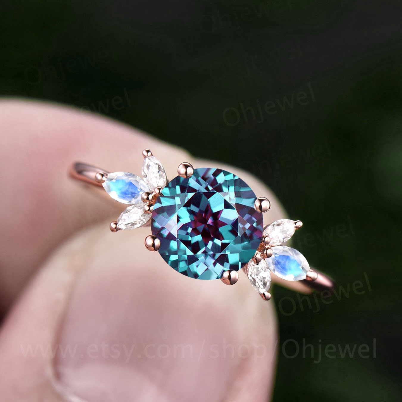 Round Alexandrite engagement ring rose gold vintage unique | Etsy