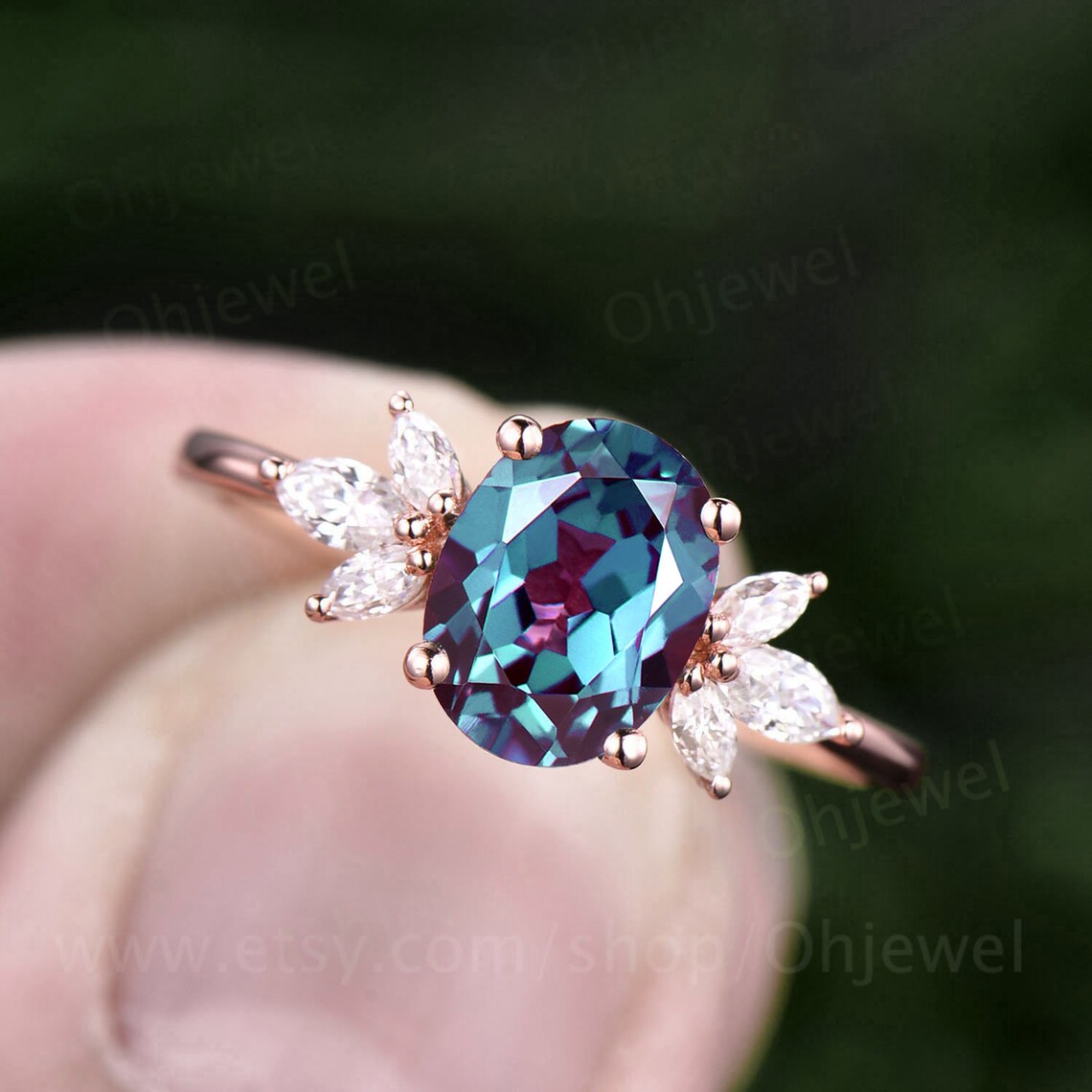 Oval Cut Alexandrite Ring Rose Gold Vintage Alexandrite Engagement Ring ...