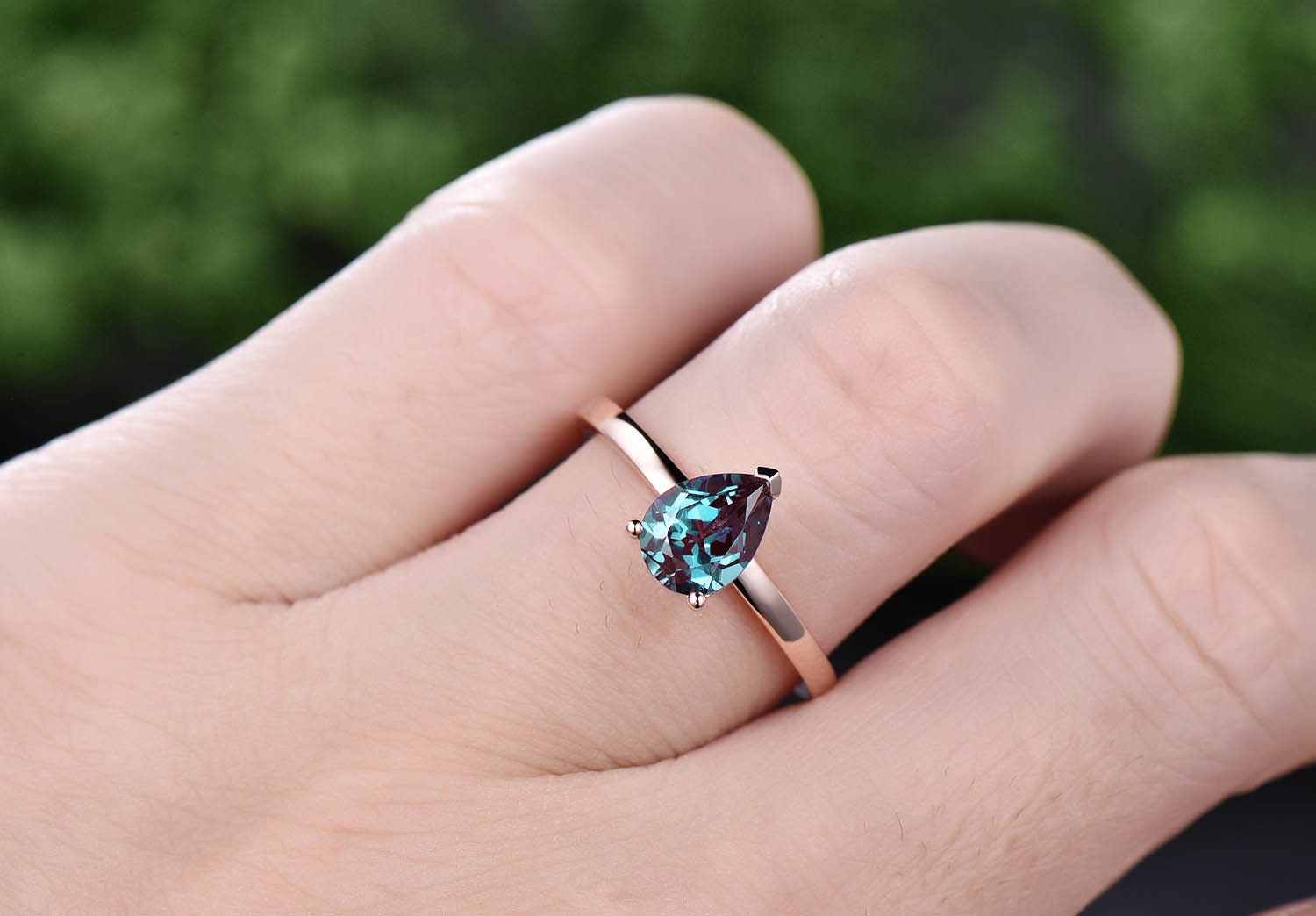 Pear Shaped Alexandrite Engagement Ring Solid 14k Rose Gold - Etsy