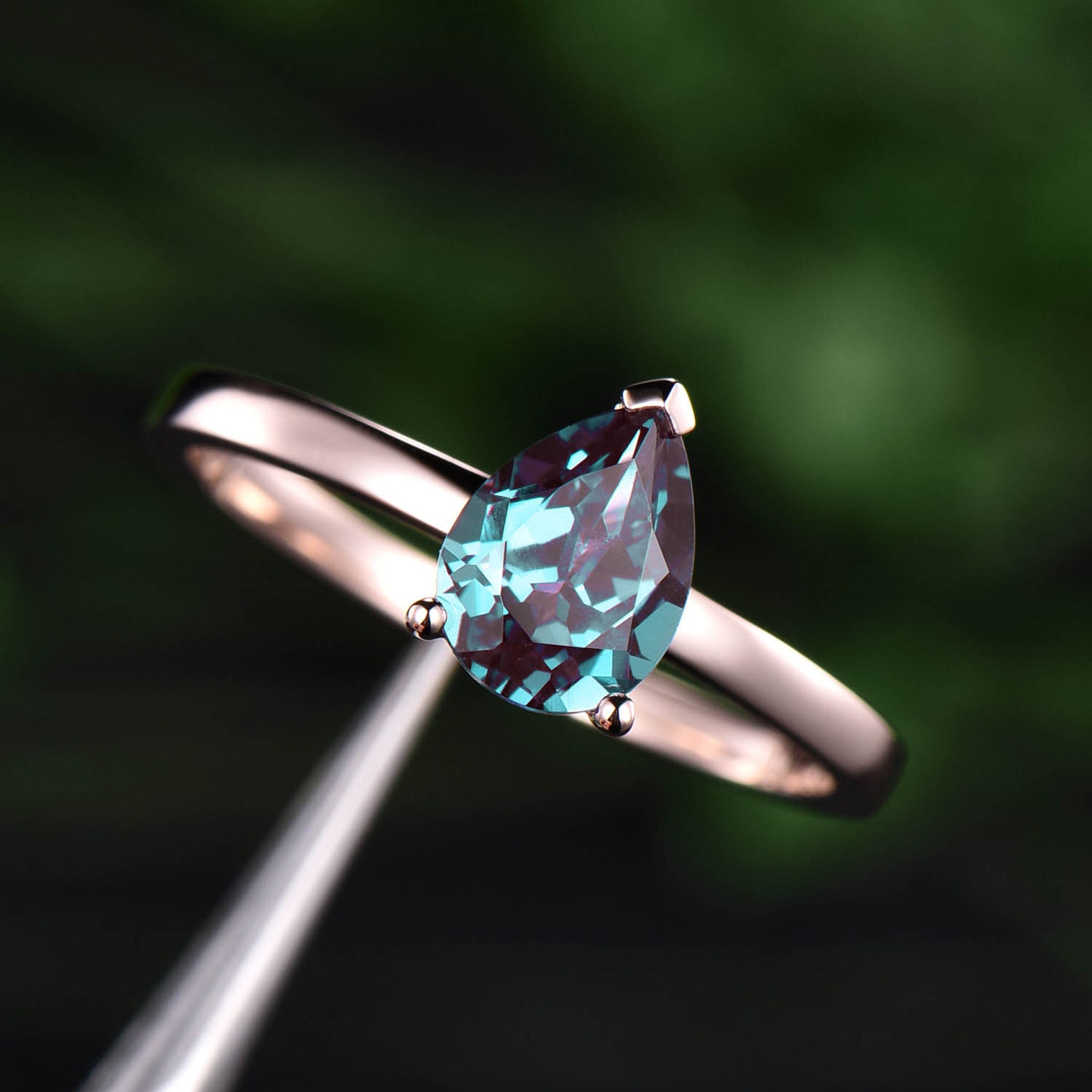 Pear Shaped Alexandrite Engagement Ring Solid 14k Rose Gold - Etsy