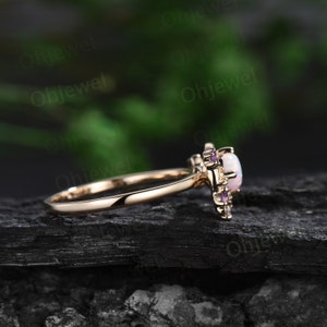Round Opal Ring Vintage Cluster Amethyst Ring Rose Gold Unique Moon Engagement Ring Retro Star ...