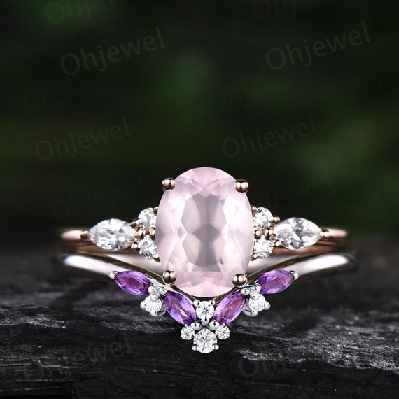 Rose quartz and amethyst ring store