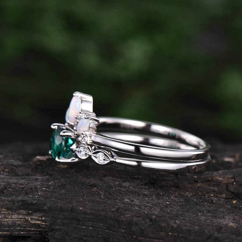 Emerald Bridal Set Vintage Emerald Engagement Ring Set - Etsy