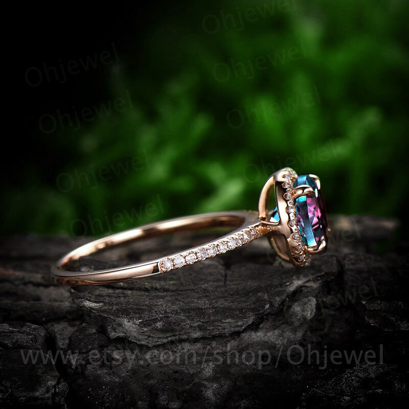 6.5mm Round Alexandrite Ring for Women Vintage Halo Cluster - Etsy