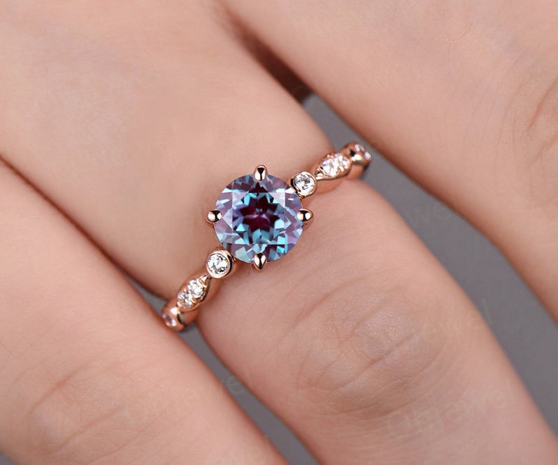 Alexandrite Engagement Ring Rose Gold Color Change Alexandrite Ring ...