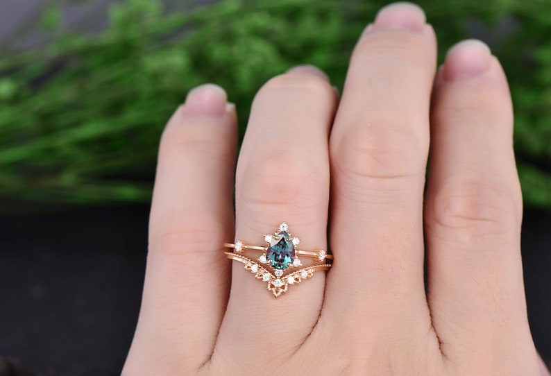 Rose Gold Ring Unique Vintage Engagement Ring 2pcs Color - Etsy