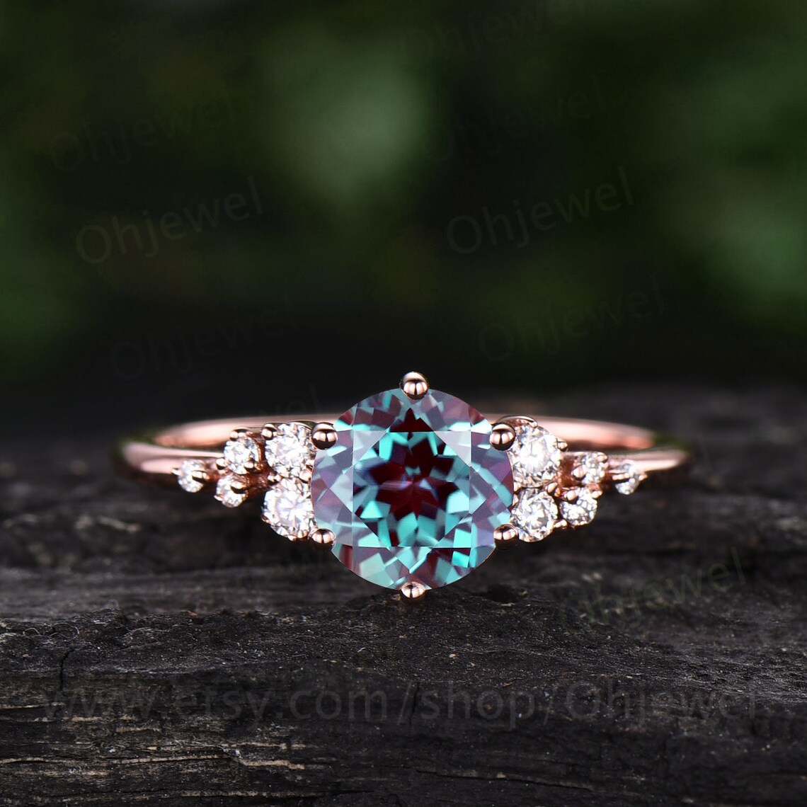 1ct Alexandrite Ring Gold Silver Cluster Vintage Alexandrite | Etsy