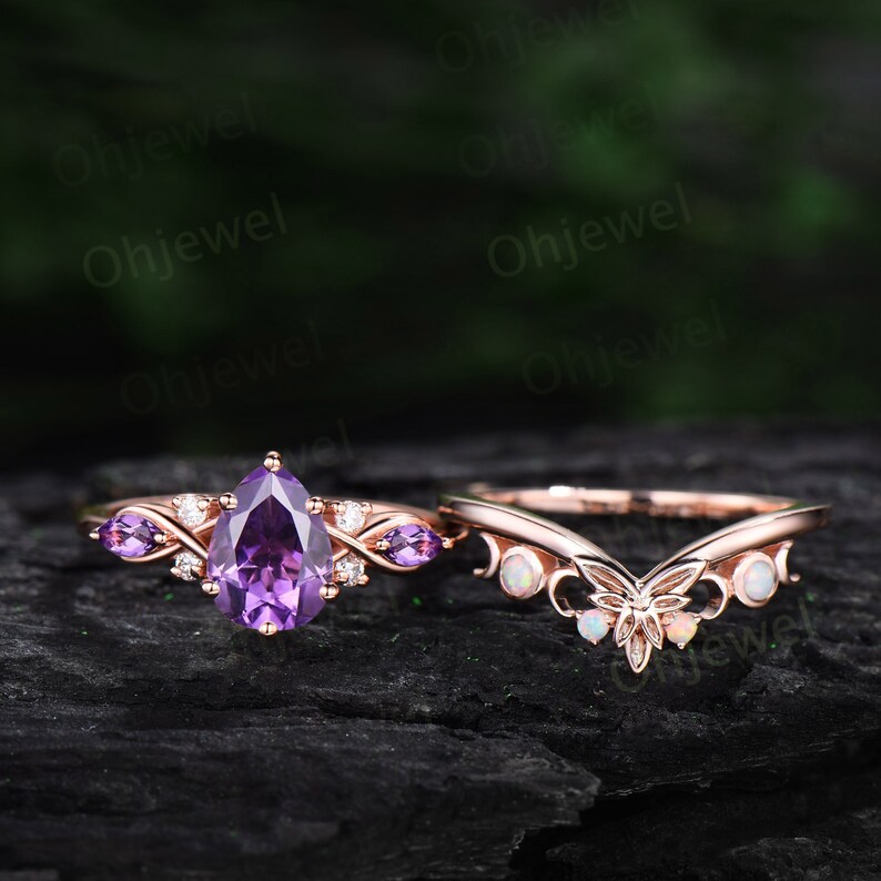 Pear Shaped Amethyst Ring Vintage Unique Amethyst Engagement - Etsy