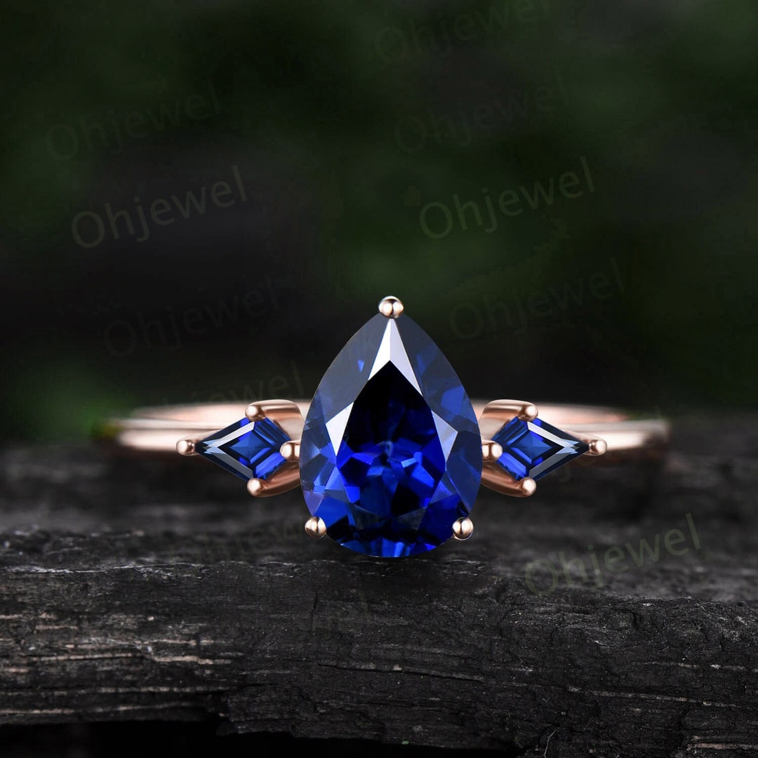 Pear Shaped Sapphire Ring Women Vintage Kite Cut Sapphire Ring Three ...