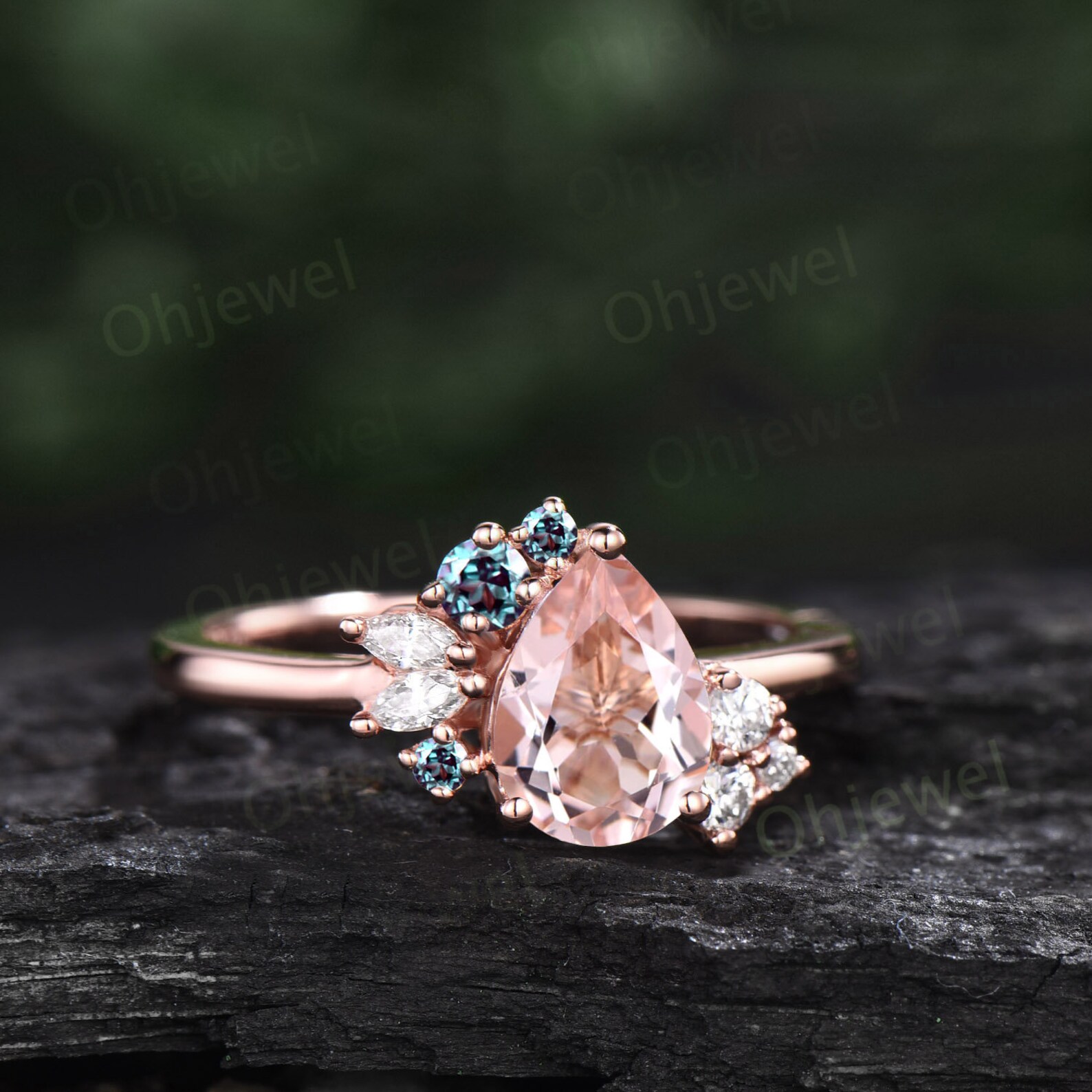 Pear Shaped Morganite Ring Rose Gold Vintage Unique Morganite - Etsy