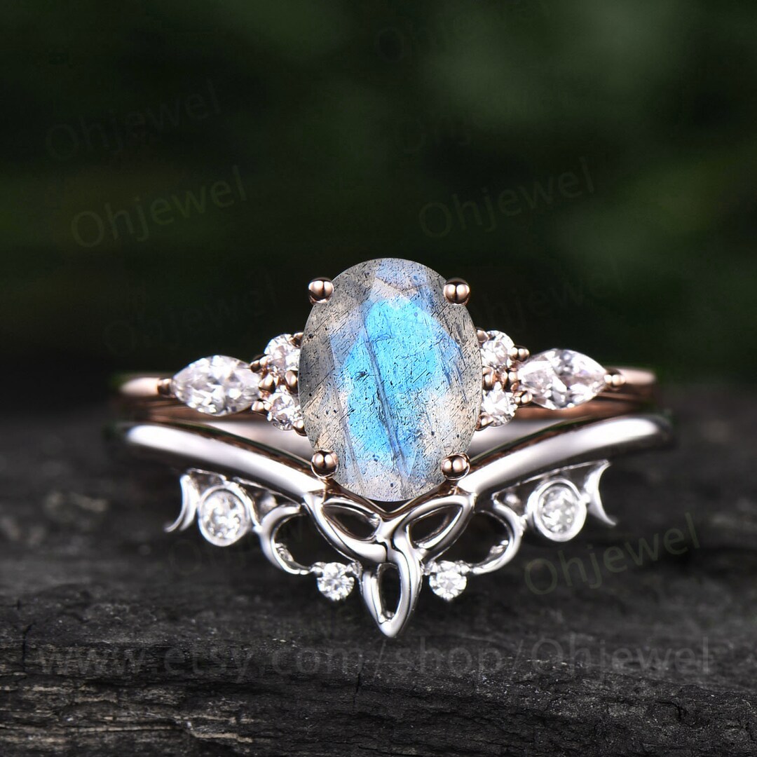 Blue Labradorite Ring Gold Sterling Silver Oval Labradorite Engagement ...