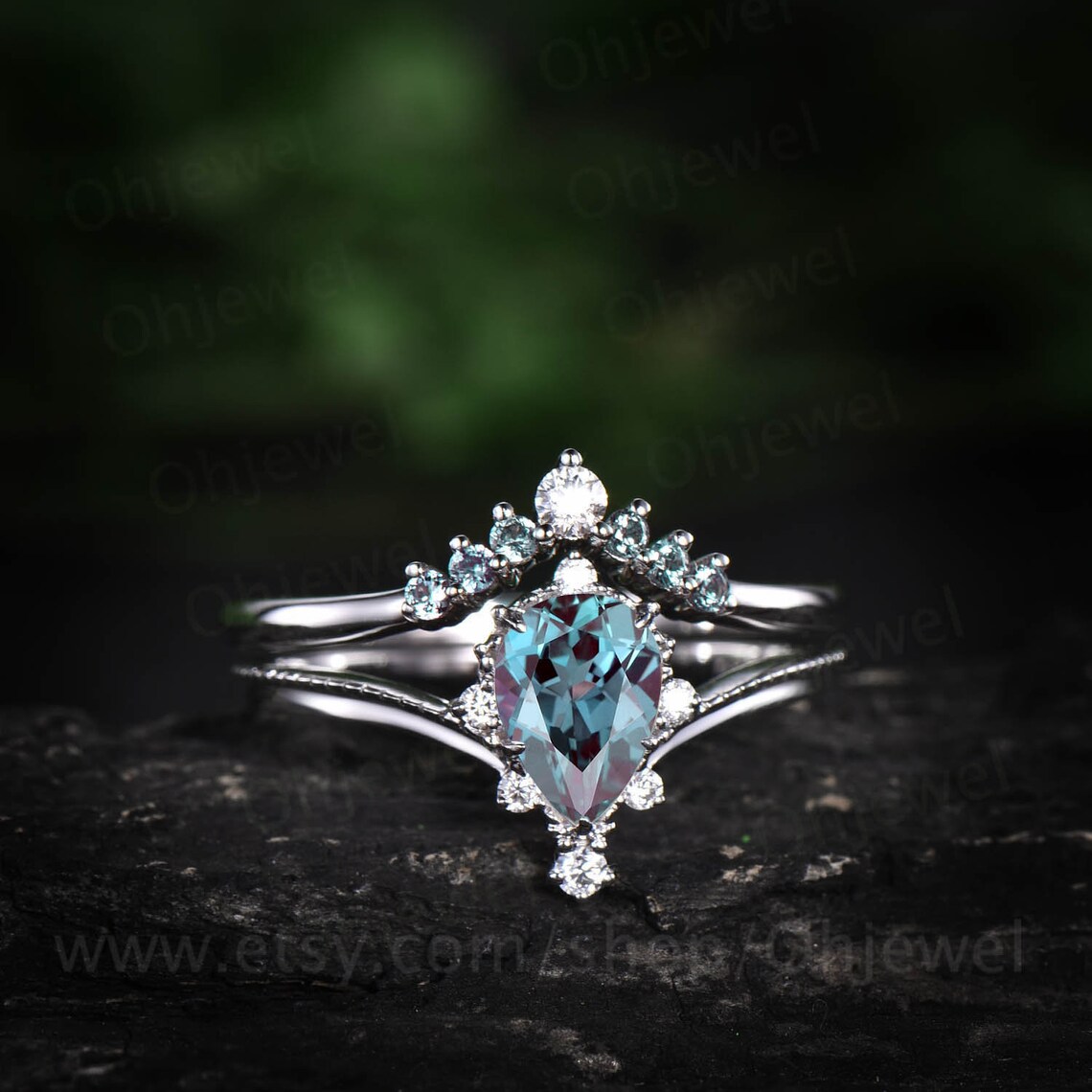 Color Change Alexandrite Ring Set 2pcs Pear Alexandrite - Etsy