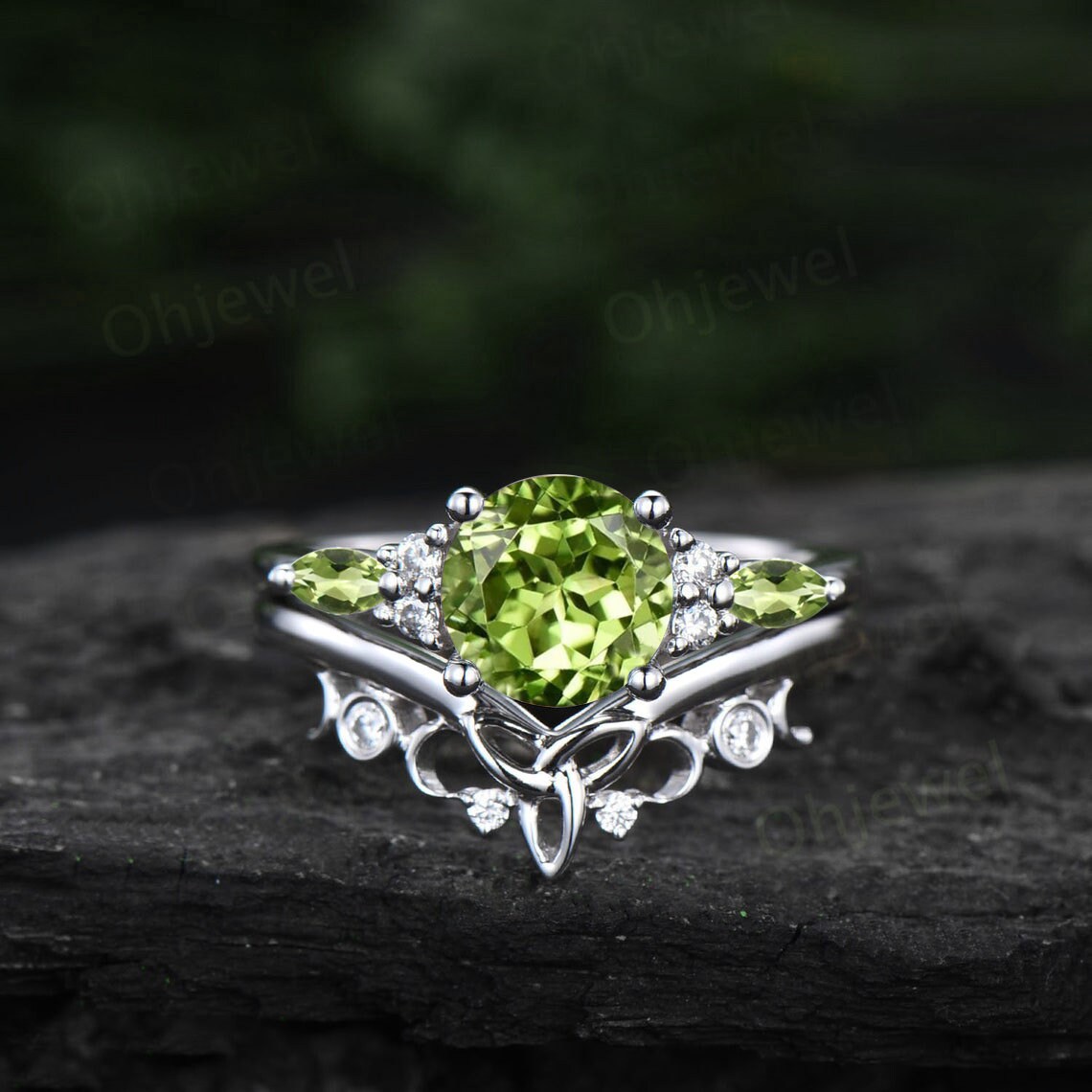 Round Cut Peridot Ring Vintage Peridot Engagement Ring Set - Etsy