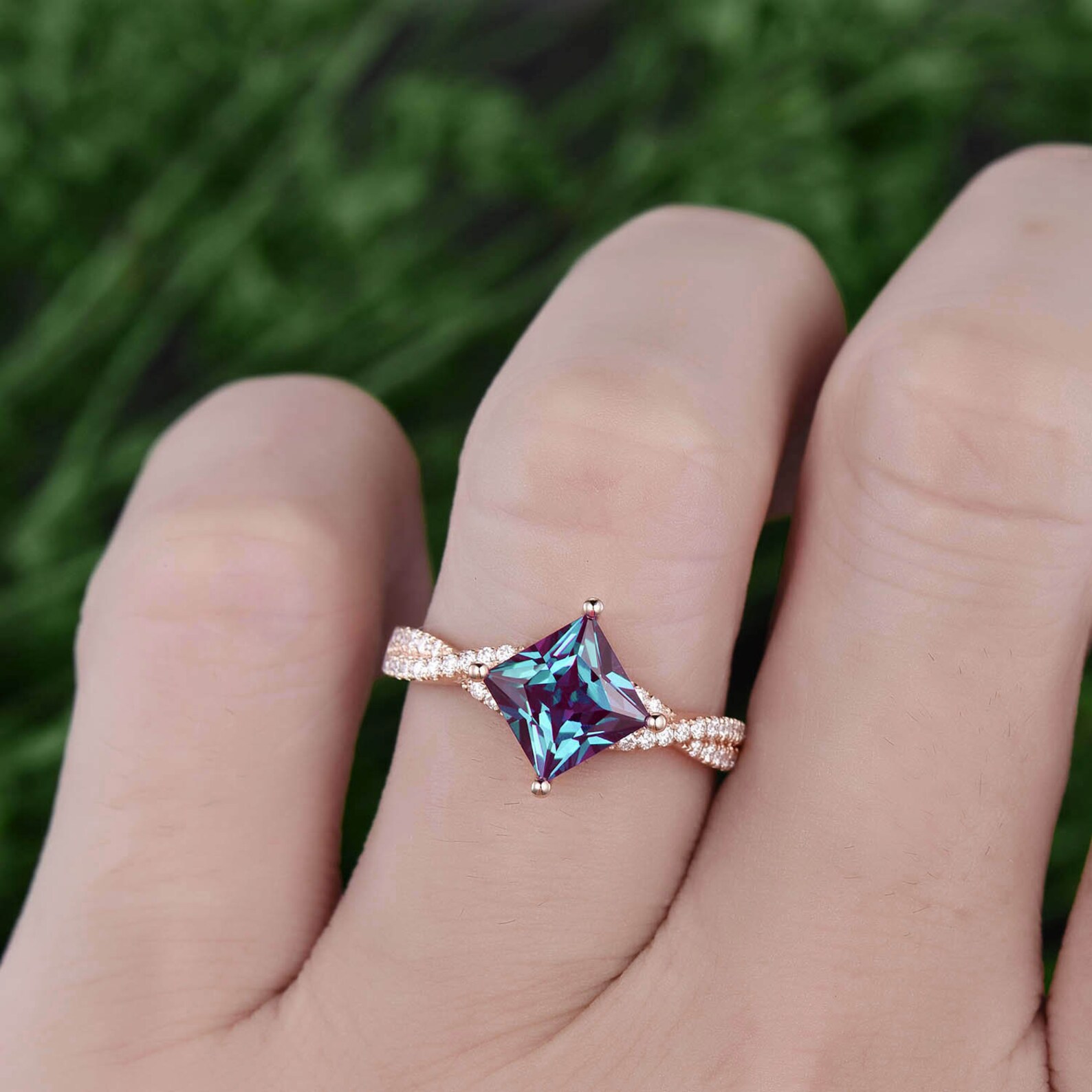 7mm Princess Cut Alexandrite Ring Color Change Alexandrite | Etsy