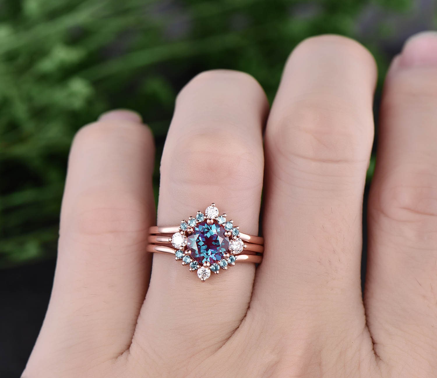 Alexandrite Ring Set Unique Alexandrite Engagement Ring Set - Etsy