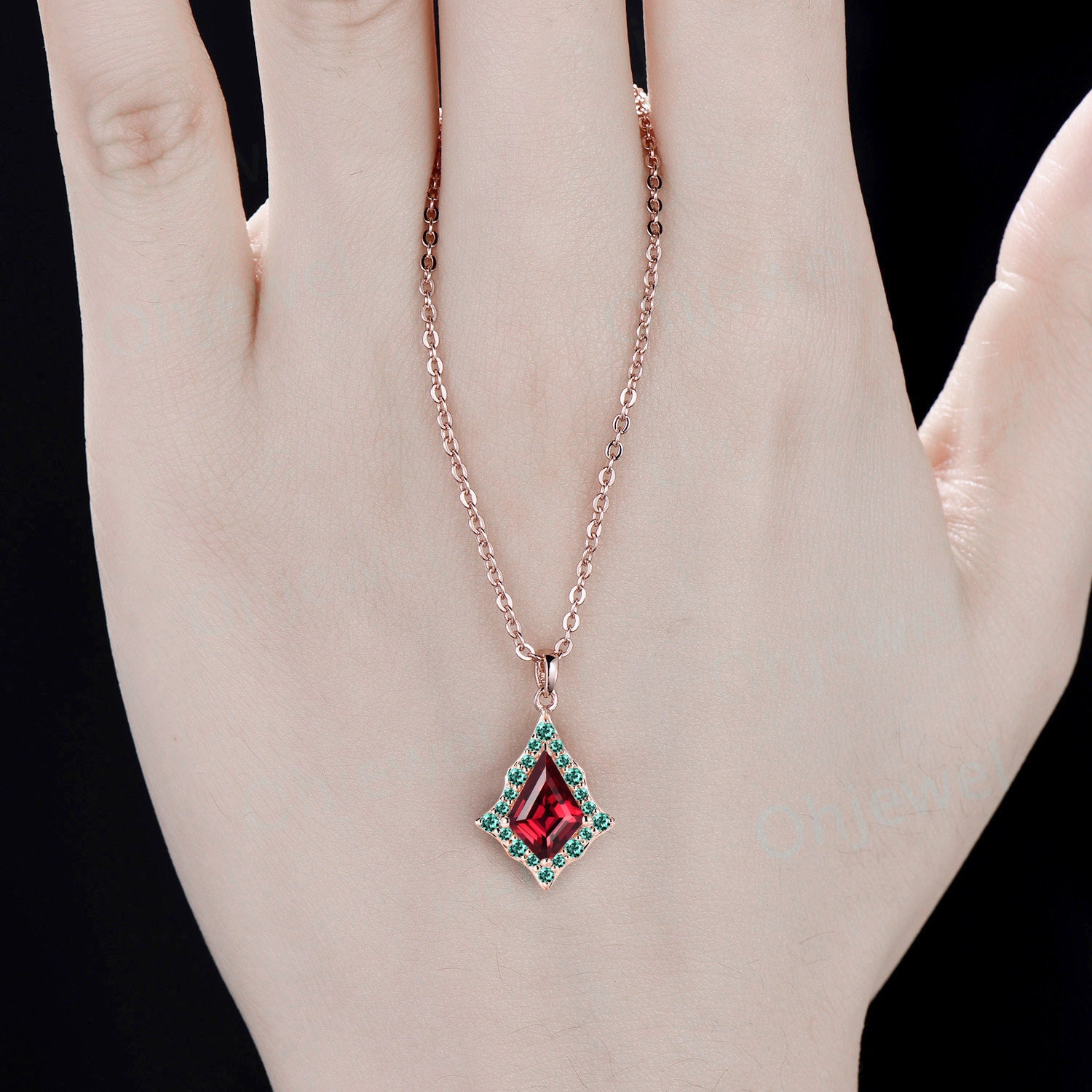 Vintage Kite Red Ruby Necklace Solid 14k Rose Gold Unique Snowdrift ...