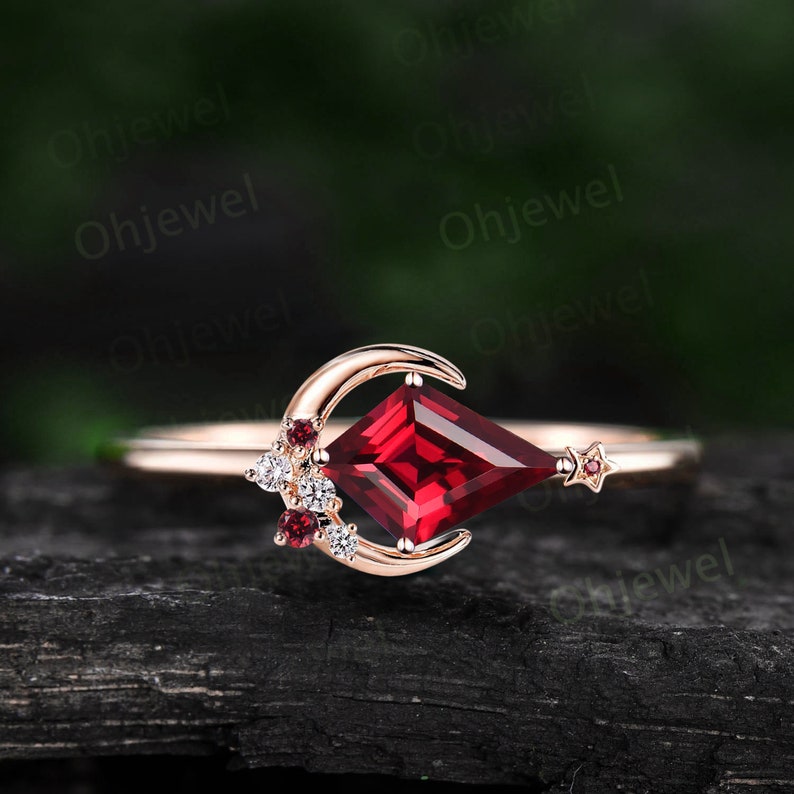 Kite Cut Red Ruby Ring Vintage Cluster Diamond Ring Yellow - Etsy