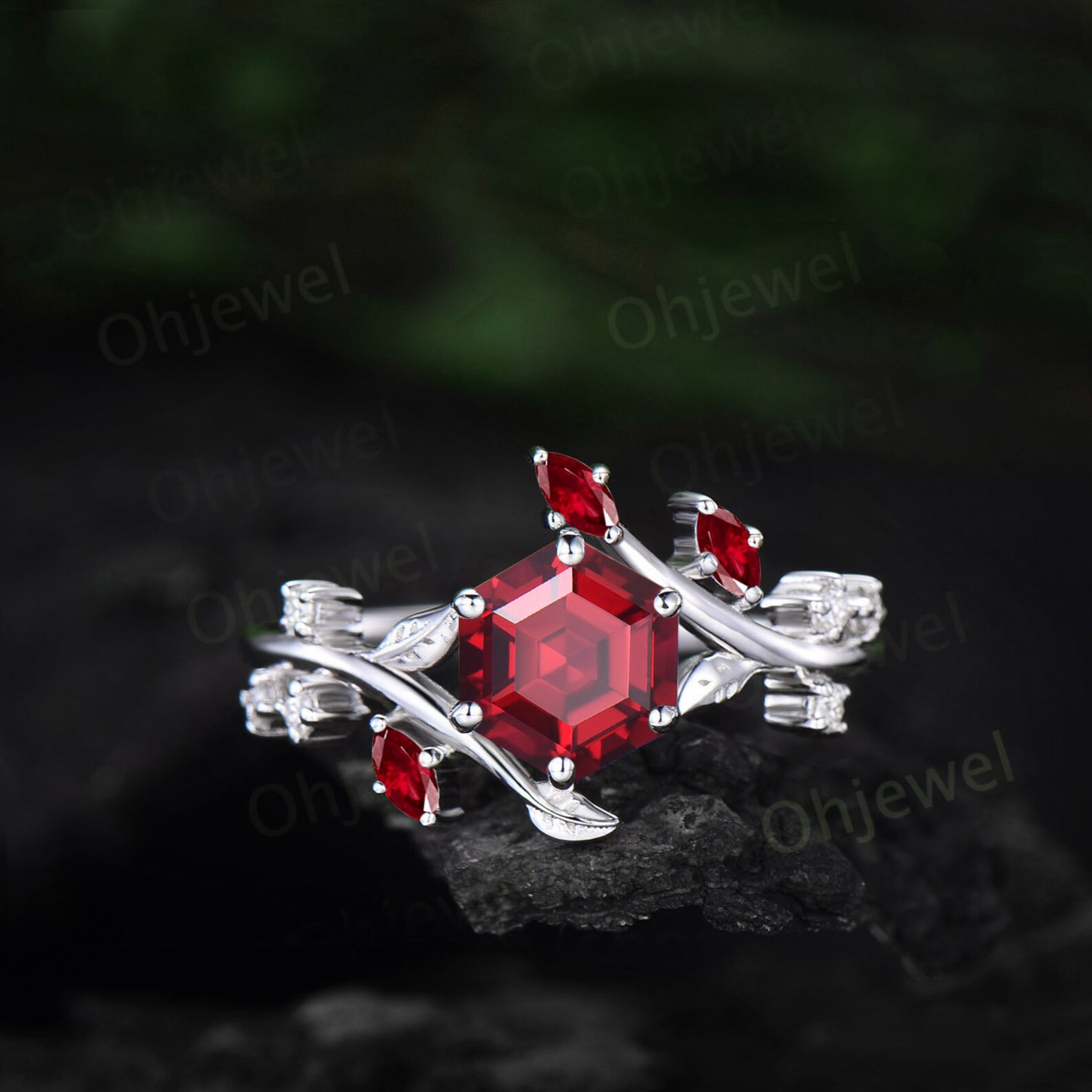 Hexagon Cut Red Ruby Engagement Ring Solid 14k Rose Gold - Etsy