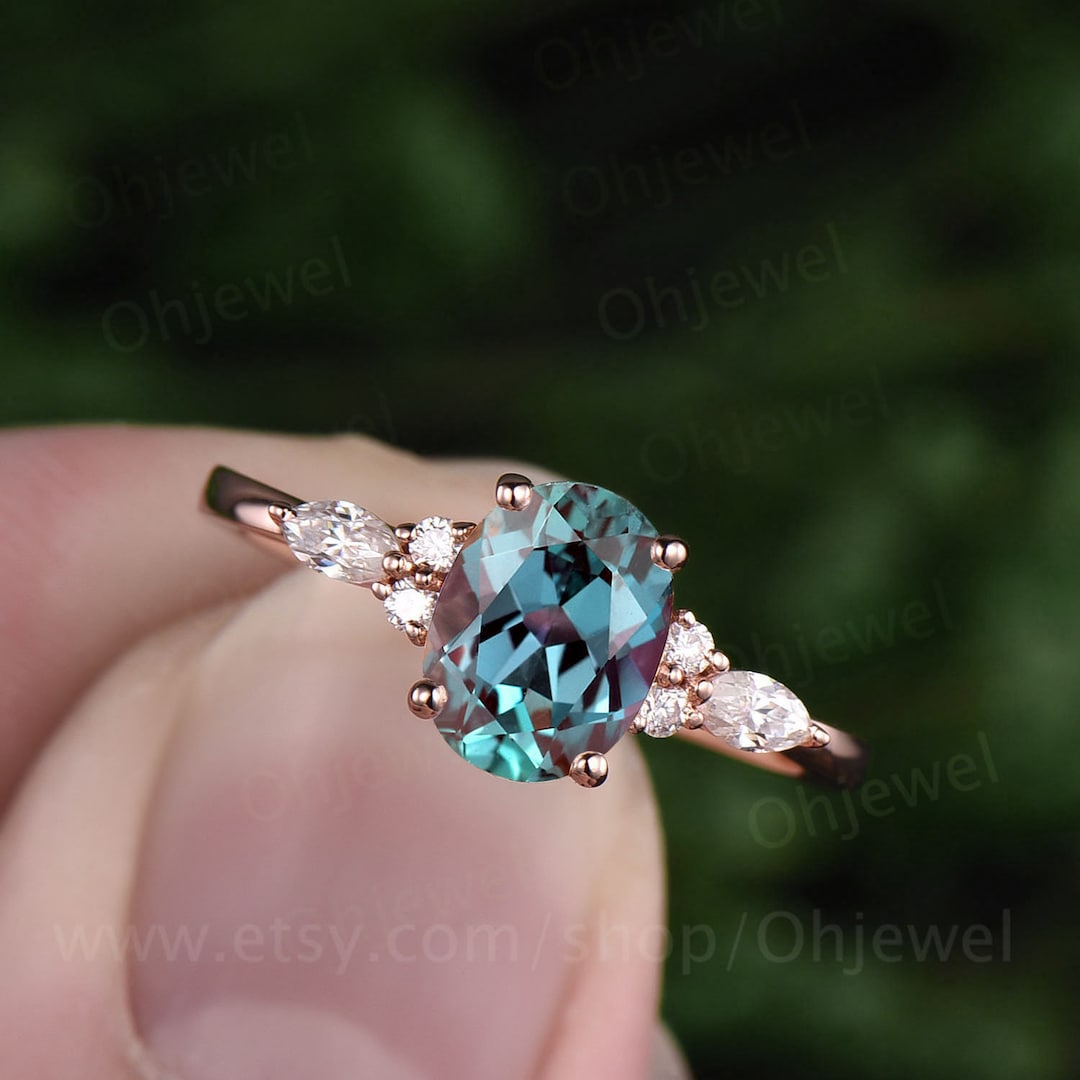 Vintage Alexandrite Engagement Ring Color Change Oval Alexandrite Ring ...