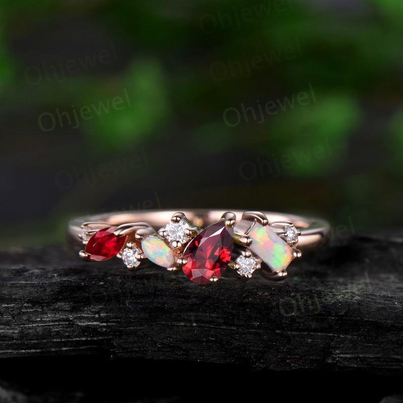 Silver Ruby and Opal Ring - Etsy