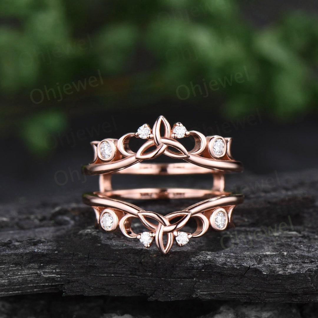 Moon Celtic Knot Diamond Wedding Band Enhancer Rose Gold Vintage Bezel ...