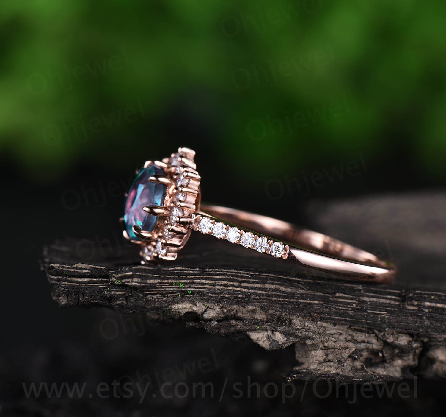 1ct Alexandrite Ring for Women Vintage Unique Halo Cluster | Etsy