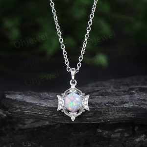 Vintage Hexagon White Opal Necklace 14k Rose Gold 6 Prong Cluster Halo ...
